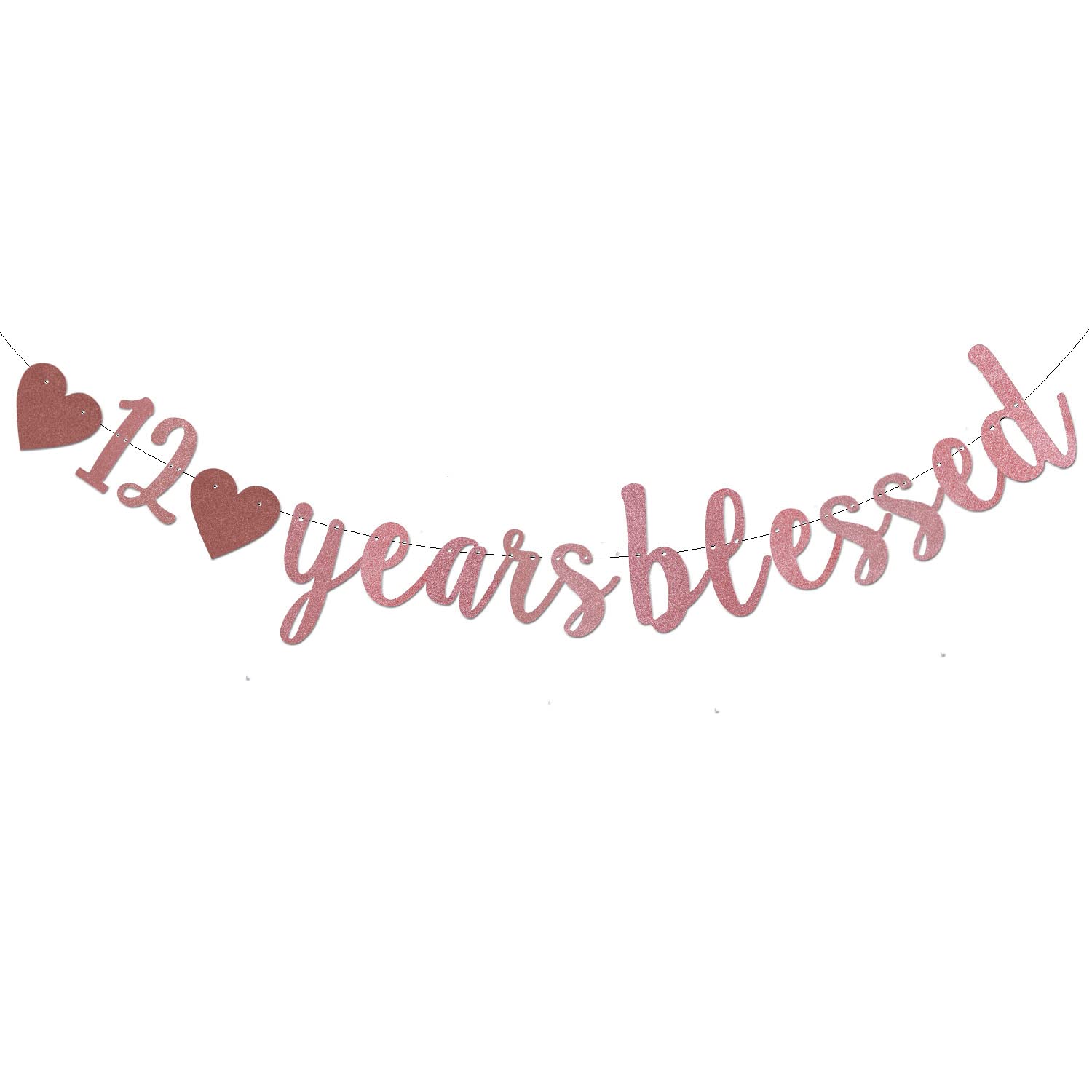 Amazon.com: 12 Years Blessed Rose Gold Glitter Paper Sign Banner for ...