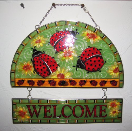 Decorative Glass Lady Bug Welcome Hanging Wall Plaque : Amazon.in