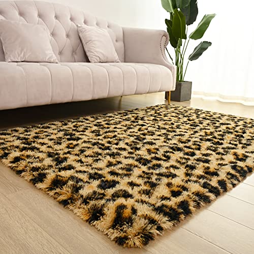 BENRON Fluffy Leopard Area Rug,4x5.9 Feet Leopard Print Rugs for ...