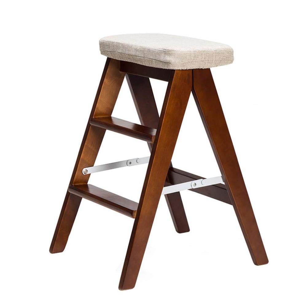 Buy Costzon folding step stool 3 tier wood ladder dark nut-brown Stool ...