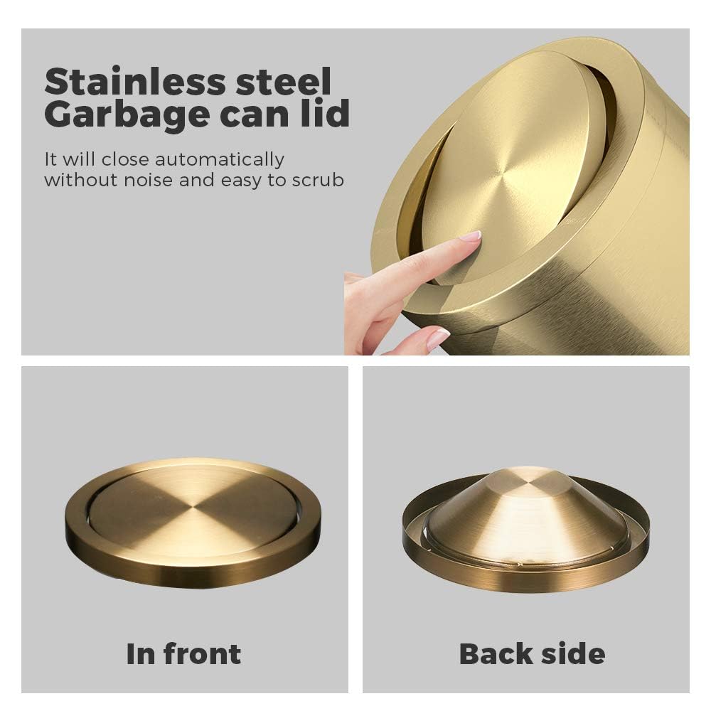 9L / 2.4 Gallon Golden Trash Can with Flipping Lid, Stainless Steel ...