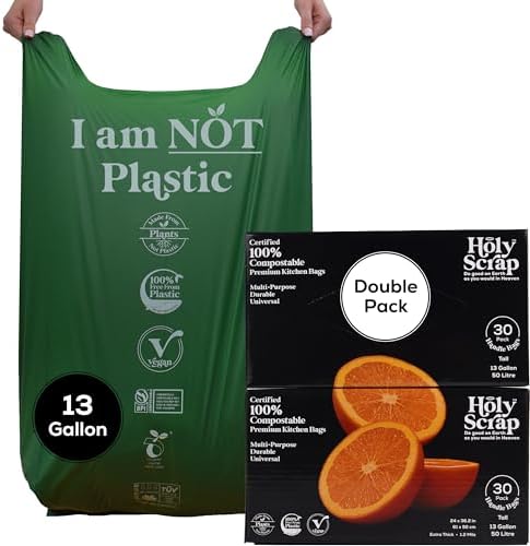 HOLY SCRAP! Extra Large Compostable Trash Bags - 13 Gallon, 60 Pack ...