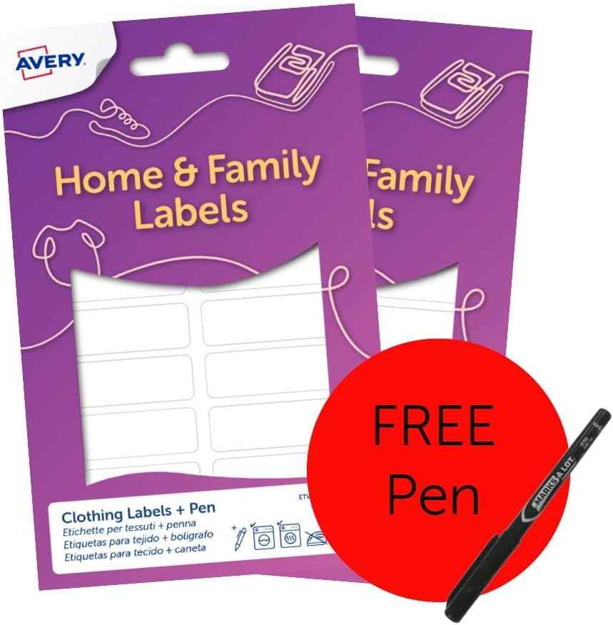Avery Clothing Labels with Pen, 72 Stick-On Name Labels, No Ironing or ...