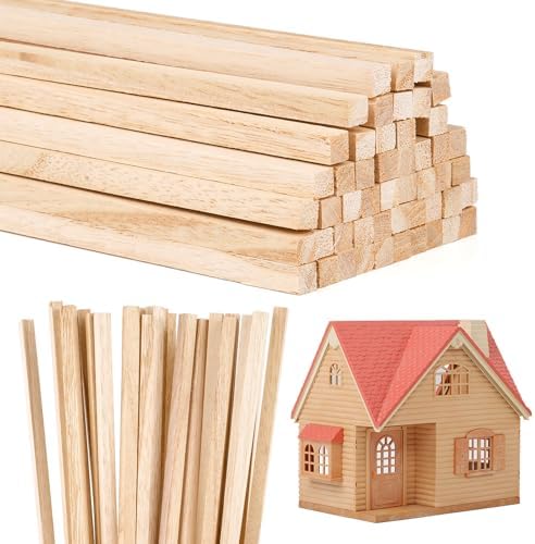 Balsa Wood Sticks, 50 PCS Square Wooden Sticks for Craft, Natural Wood ...