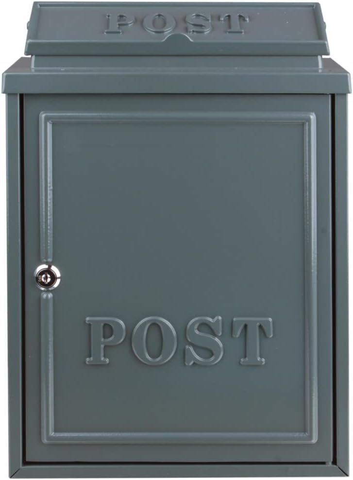 Aljec Grey Post Box Outdoor Lockable Wall Mounted Letterbox Vintage ...