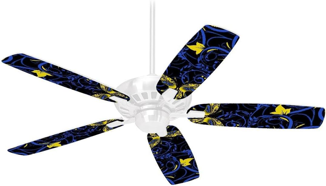Twisted Garden Blue and Yellow - Ceiling Fan Skin Kit fits most 42 inch ...