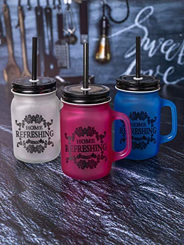 CROCTOS Glass Color Mason Jar Sipper with Lid & Straw (Set of 3pcs ...