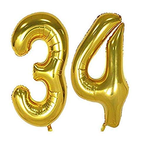 Bina 16" Inch 34 Year Golden Foil Balloon / 3 and 4 Number Digit Helium ...