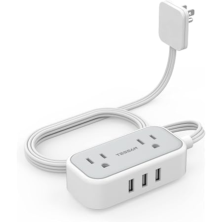Amazon.com: Surge Protector Power Strip - Flat Extension Cord Flat Plug ...