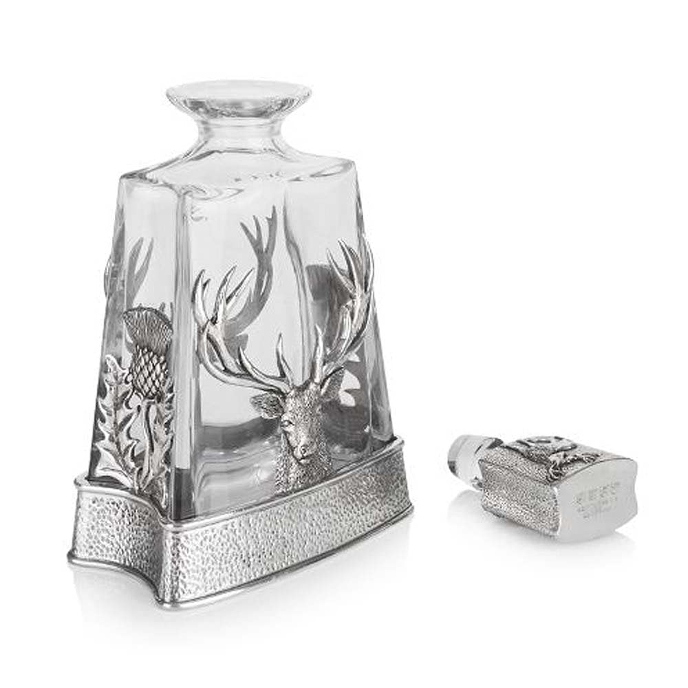 Stunning Pewter Stag & Scottish Thistle Glass Pyramid Crystal Whisky ...