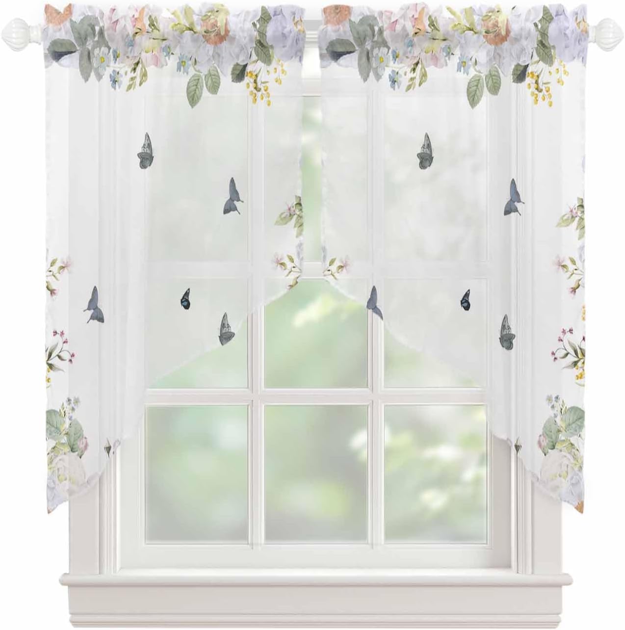 Amazon.com: Rocking Giraffee Swag Valances for Windows White Flowers ...