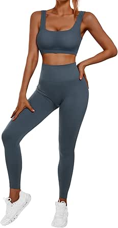 Amazon.com: Sportneer Workout Sets Women 2 Piece, Ribbed Seamless High Waisted Leggings and Cute ...