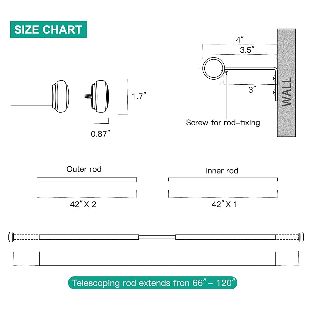 1 Iinch Curtain Rods,Curtain Rods for Windows 66 to 120 Inch,Sliver ...