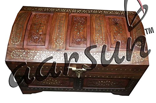 Brass Inlaid Sheesham Wood Round Box/Chest/Trunk/Wooden Sanduk/Sandook ...