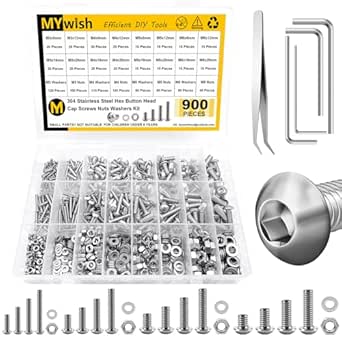 Mywish 900Pcs Metric Screw Assortment, M3 M4 M5 M6 Screw Assortment Kit 304 Stainless Steel Hex ...