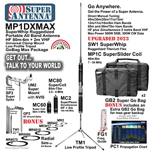 Super Antenna MP1DXMAX Low Profile Tripod 80m-10m HF +2m VHF Portable ...