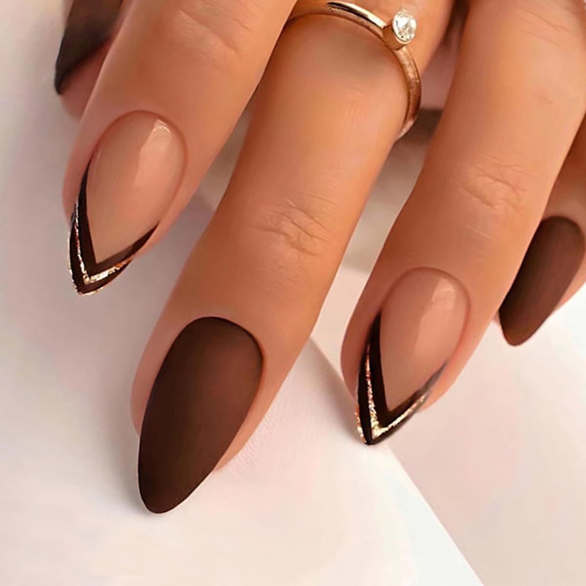Amazon.com: 24 Pcs Chestnut Matte Press on Nails Almond - YEFIUO French ...