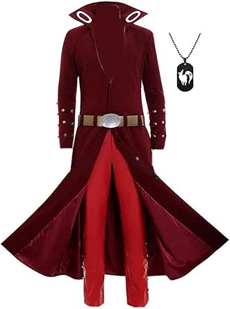 Amazon.com: Mens Seven Sins Ban Cosplay Costume Fox Sin Red Overcoat ...