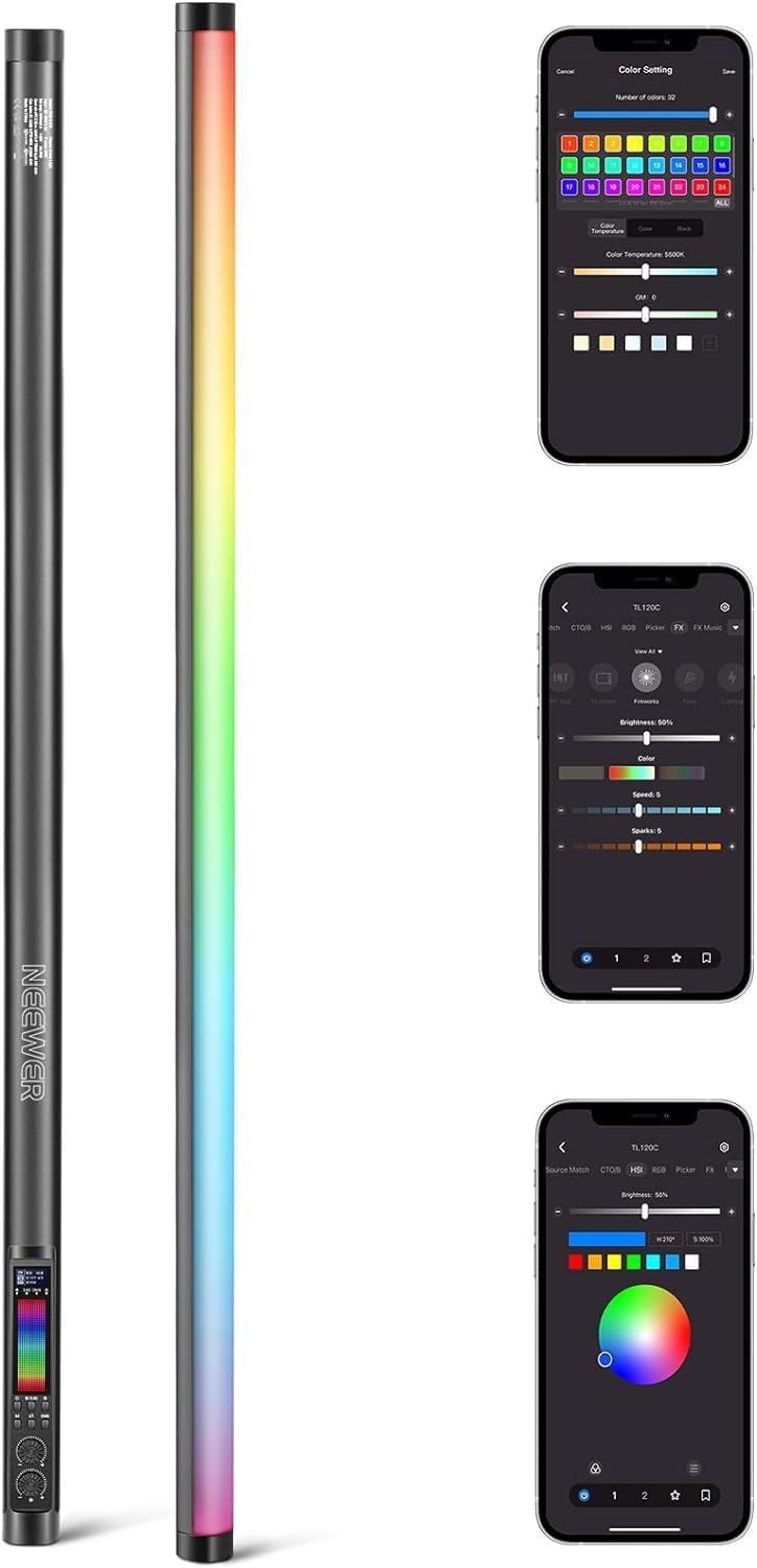 NEEWER TL120C RGB Tube Light, 42W Full Color RGBWW Photography LED ...