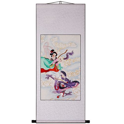 EXP Handmade Goddess Scroll Wall Art Painting, White Brocade : Amazon.in
