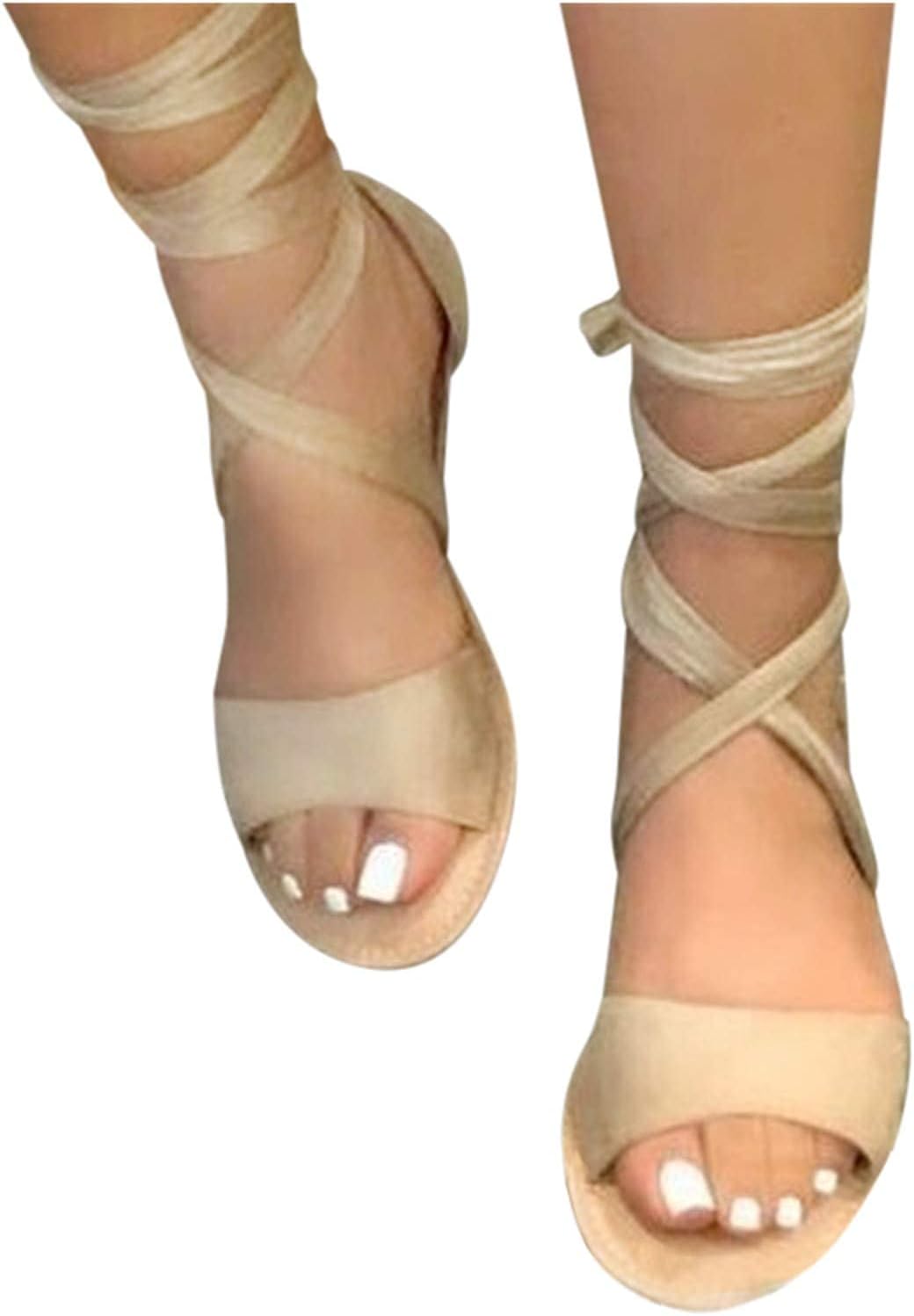 Amazon.com: ZBYY Women's Summer Flat Sandals,Lace Up Comfy Roman Casual ...