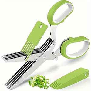 Stainless Steel Herb Scissors With 5 Blades and Cover, Multipurpose ...