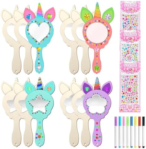 Pack of 12 Unicorn Mirrors Wooden Crafts Children's Birthday Wooden ...