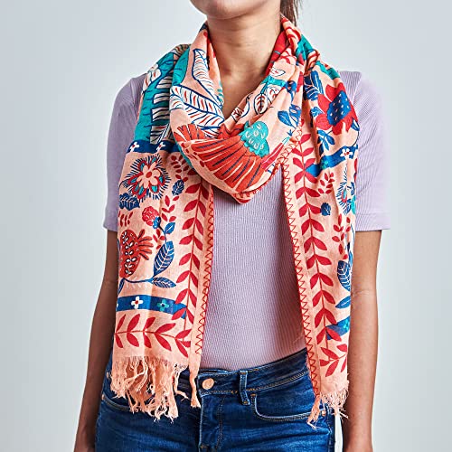 Buy Chumbak Tiger Kingdom Tropical Scarf - Peach, Rectangular at Amazon.in