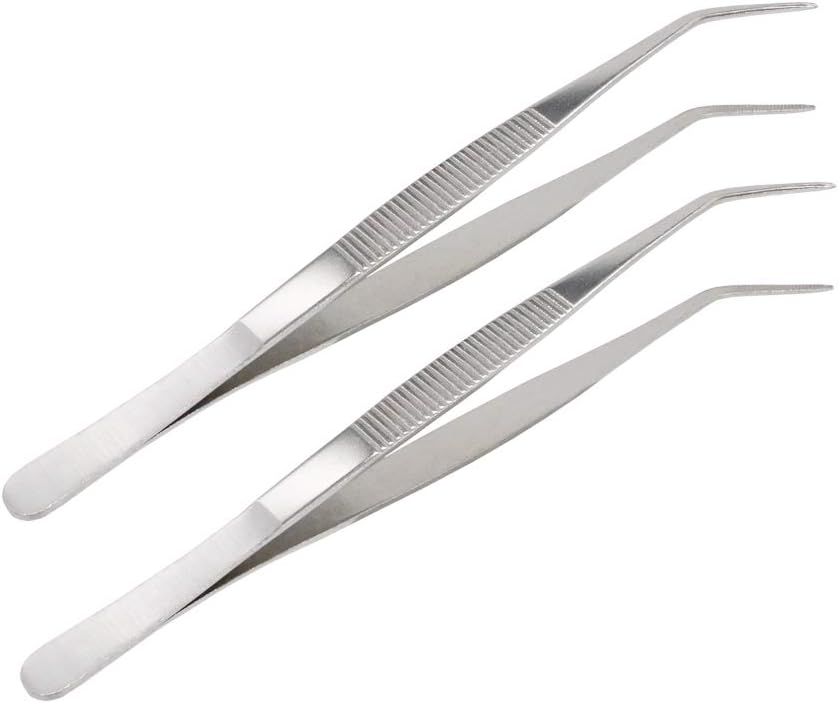 VictorsHome 8 Inch Stainless Steel Tweezers with Curved Serrated Tip ...