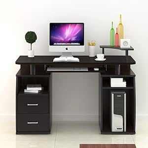 Amazon.com: mecor Black Wood Computer Desk, PC Laptop Workstation Table ...