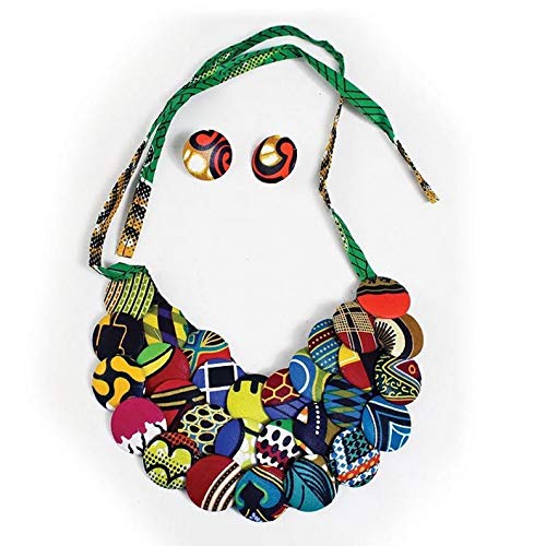 Amazon.com: Fabric button Print Row Disc Women Summer Necklace Set ...