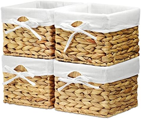 EZOWARE Set of 4 Water Hyacinth Wicker Woven Baskets, Square Storage ...