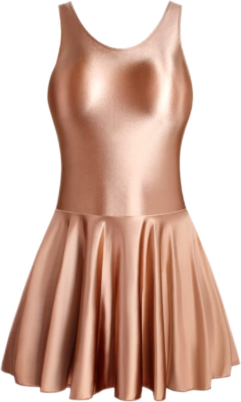 Amazon | MJINM バレエドレスノースリーブ ダンススカート レディース超光沢 レオタード 社交ダンス衣装 舞台ダンス 伸縮性 極薄 ...
