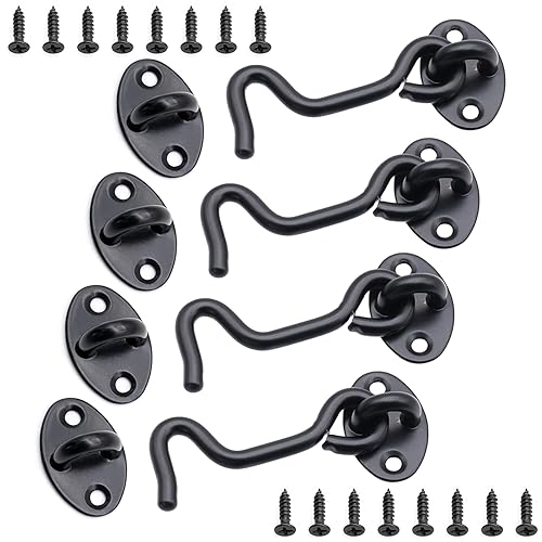 4pcs Hook Gate,Cabin Hook,Stainless Hook and Eye Latch,Black,Swivel ...