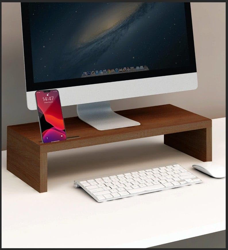 carpentray Wooden Computer Monitor Stand, Monitor Riser Desk Shelf With ...