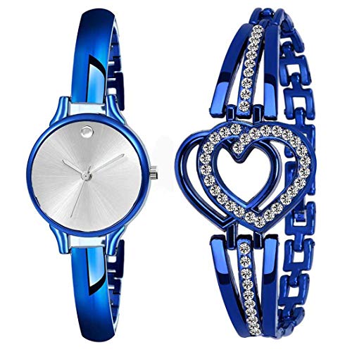 WHITE STONE Diamond Studded Analogue Watch with Free Bracelet for-Girls ...