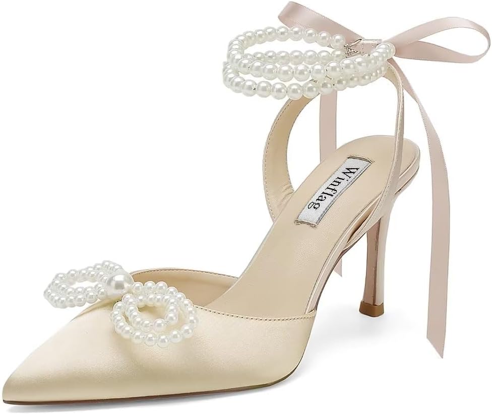 Amazon.com | Pearl Wedding Shoes for Bride High Heel Bridal Shoes ...