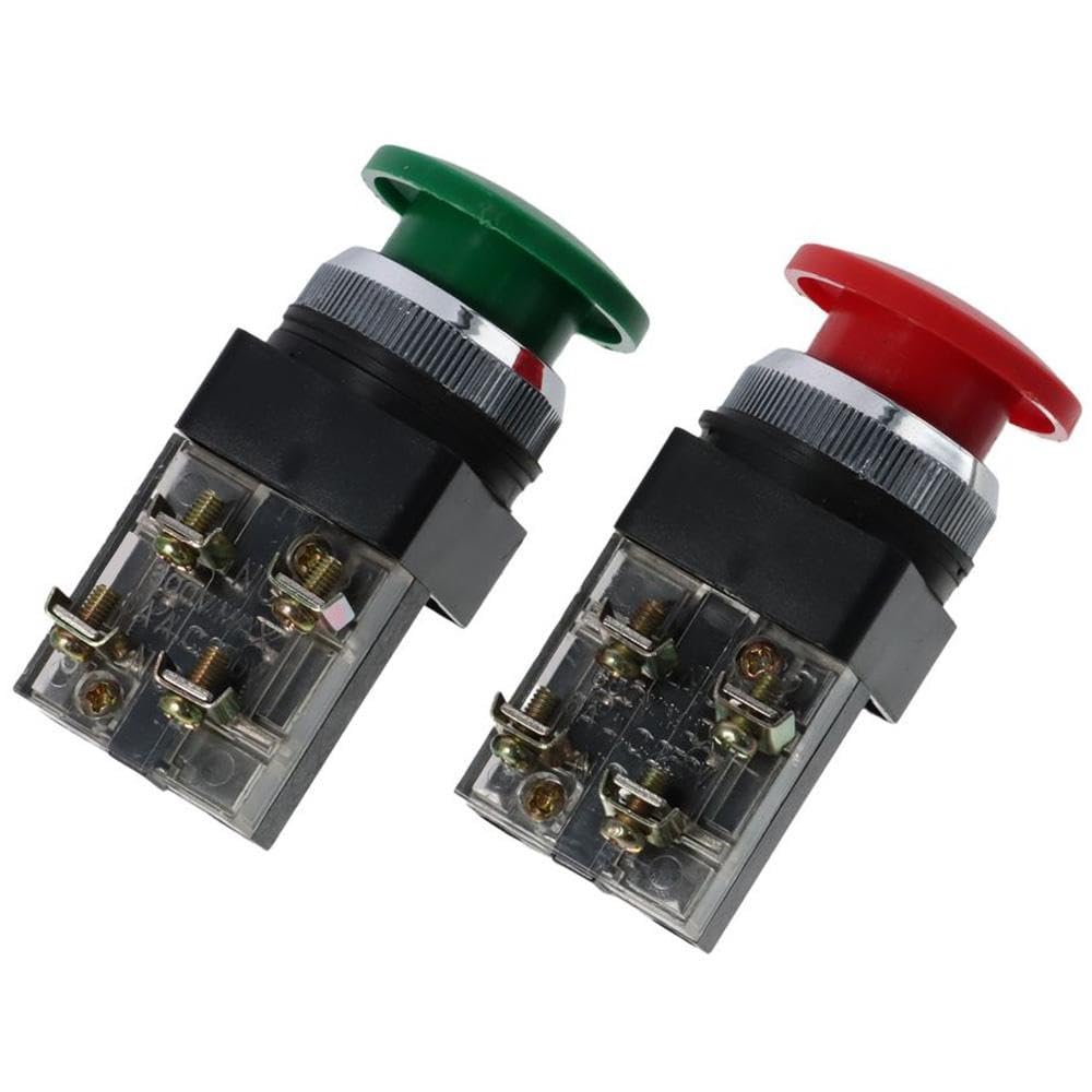 AllGIFT 2pcs AC 250V 6A 1NO 1NC DPST Momentary Mushroom Head Push ...