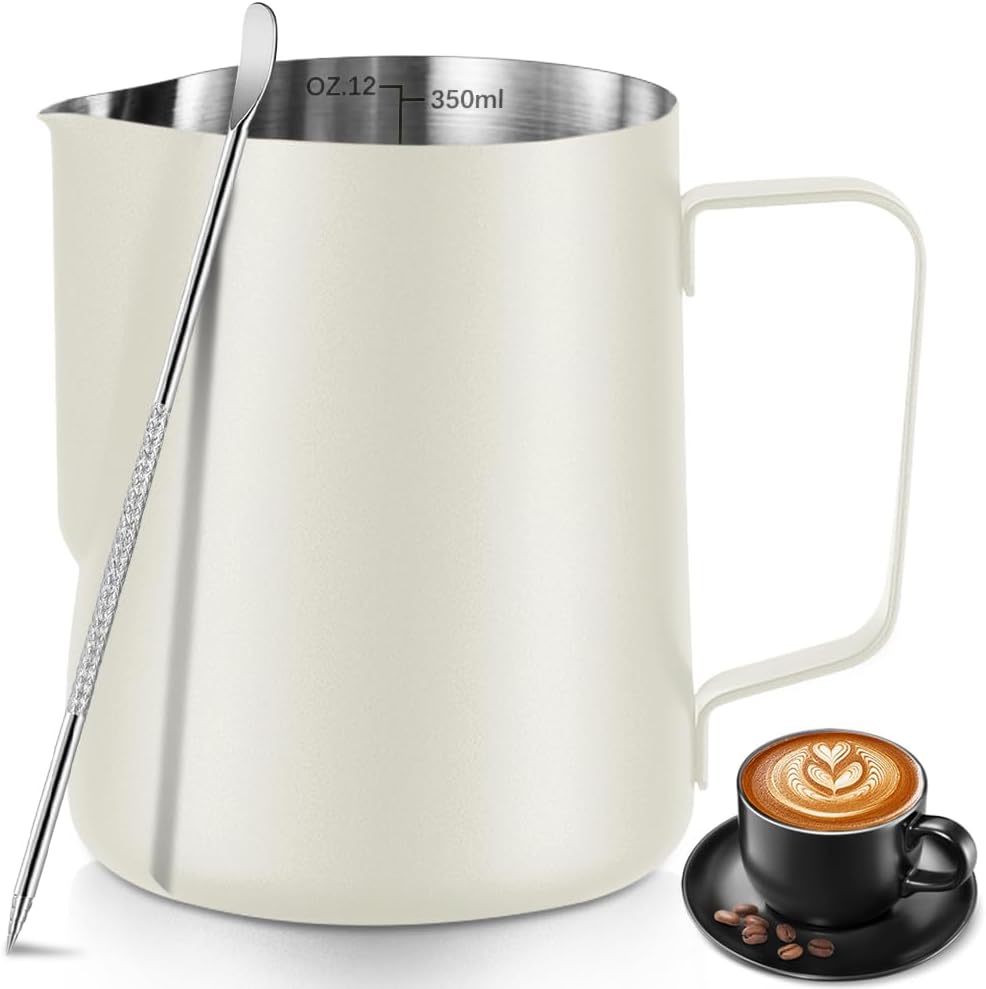 Amazon.com: Frothing Milk Pitcher, 12 oz/350 ml Stainless Steel Frothing Milk Jug with Latte Art ...