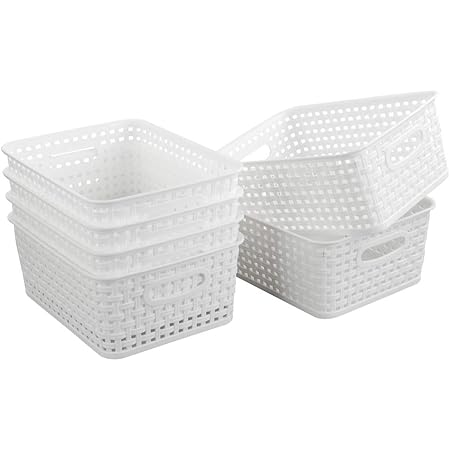 Amazon.com: NICESH 6-Pack White Plastic Small Storage Baskets, 10" x 7. ...