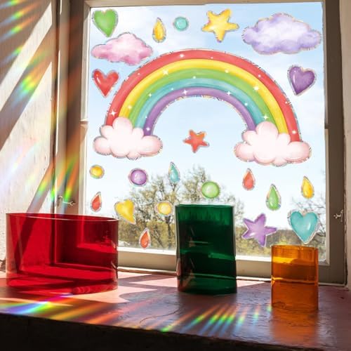 Amazon.com: 1Pcs Colorful Rainbow Clouds Window Stickers Rainbow Window ...