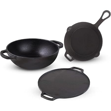 The Indus Valley Pre-Seasoned Cast Iron Cookware Set | Tawa (30 cm ...