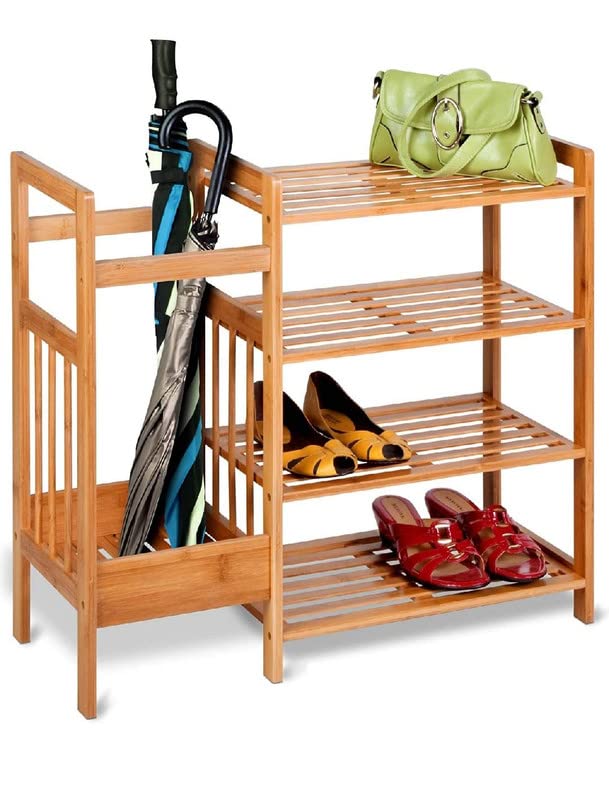 SHRAV Teak Wooden Multifunctional 4 Tier Shoe Rack/Shelf with Storage ...