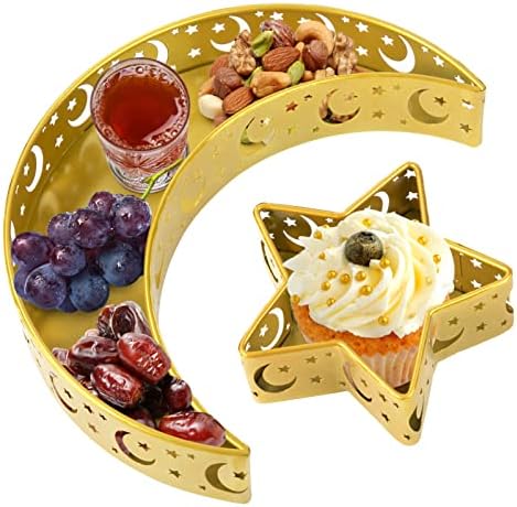 Amazon.com: Golden Crescent and Star Tray Set, 2 Pcs Ramadan Metal ...