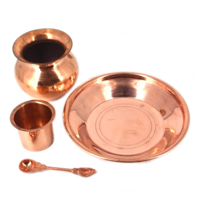 Buy Bhamu Pooja Thali Set Copper Pooja Samagri Combo of 4 Pcs, Copper ...