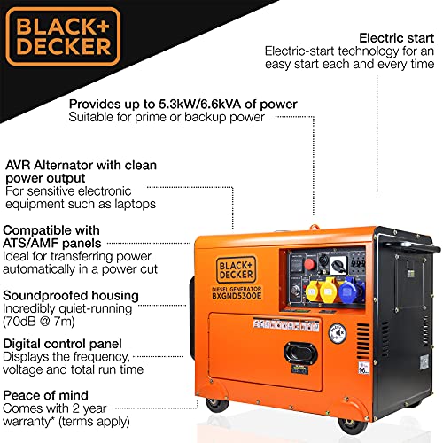 Black & Decker 3000rpm 5.3 kw 6.6 kva Electric Start Single Phase 230v ...