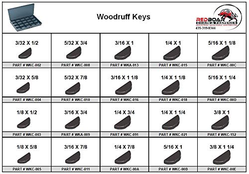Woodruff Keys (Half Moon) in 20 Hole Metal Tray Assortment (18”w x 12”d ...