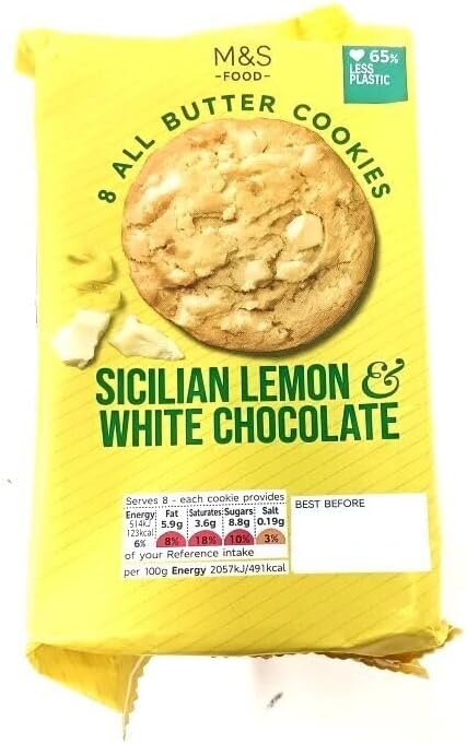 M&S Food 8 All Butter Cookies Sicilian Lemon & White Chocolate 200g - 2 ...