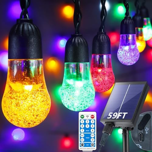 Solar String Lights Outdoor Waterproof - Upgrade 59Ft Pear-Style Multi ...