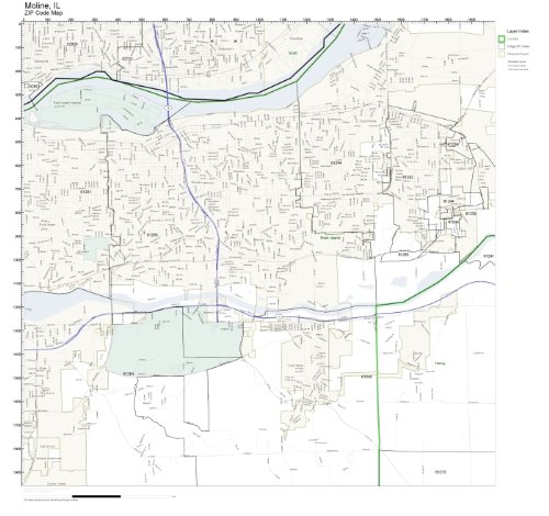 Amazon.com : ZIP Code Wall Map of Moline, IL ZIP Code Map Laminated ...